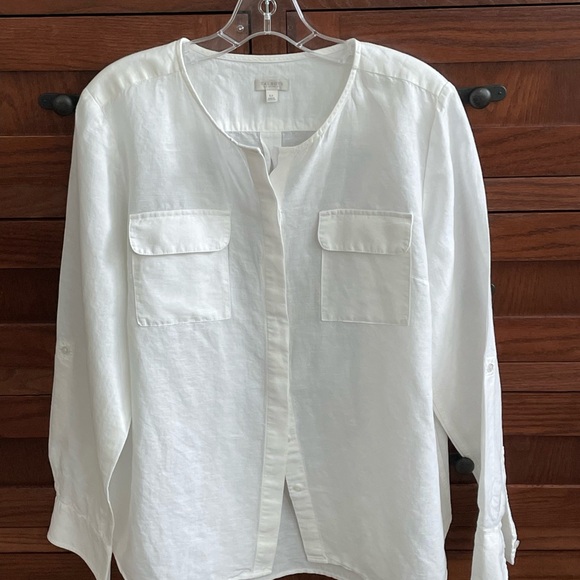Talbots | Tops | Talbots White Split Neck Linen Shirt | Poshmark